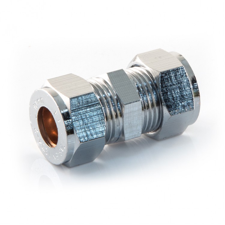 Chrome compression 15mm straight couplings, chrome compression straight ...